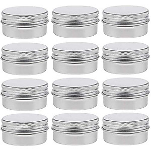 Healthcom 12 Pack 2 Oz/60ml Round Aluminum Tin Cans Screw Top Metal Lid Tins Makeup Cream Lip Balm Jars Empty Cosmetic Storage Sample Container Boxes Organization for Lip Balm Salve Crafts Spice Candles Tea Gifts,Silver