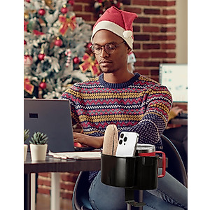 yamagahome Desk Cup Holder, 2 in 1 Large Table Cup Holder with Headphone Hanger, Anti-Spill Cup Holder for Water Bottles 18-40 oz, for Wheelchairs, Workstations, Gaming Desk Accessories black