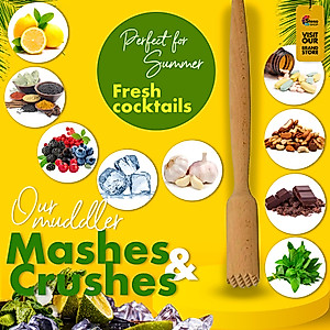 Muddler for Cocktails Small Tools - Muddler Wood Perfect Size - Pestle Fruit Mint Garlic Lime Lemon Herb - Wooden Muddler Great Sturdy - Drink Muddler Easy to Use…