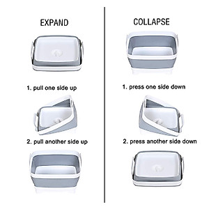 AAKitchen Collapsible Dish Pans Portable Washing Basin Dish Pan with Handle Foldable Strainer Wash and Drain Dish Tub Drainer over Sink Colander Draining Basket for RV Car (White/Grey)