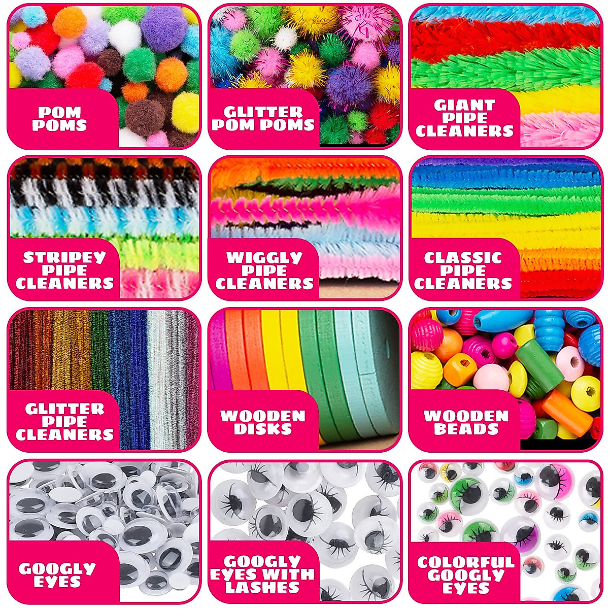 Blue Squid Arts & Crafts Chest - 3000+ pcs Deluxe Craft Supplies Box, 2 Drawers, 18 Compartments, Sturdy Handle - Art Crafting Kit Christmas Gifts for Kids, School Supply for Ages 4 5 6 7 8 9 10 11 12