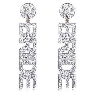 Bride Earrings for Women Acrylic BRIDE MRS Dangle Earrings Sparkling Glitter Letter Drop Earrings Wedding Party Jewelry Gift (Silver Bride)