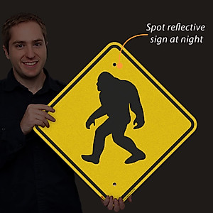 SmartSign 18 x 18 inch Sasquatch Bigfoot Crossing Metal Sign, 80 mil Aluminum, 3M Laminated Engineer Grade Reflective Material, Black and Yellow, Made in USA