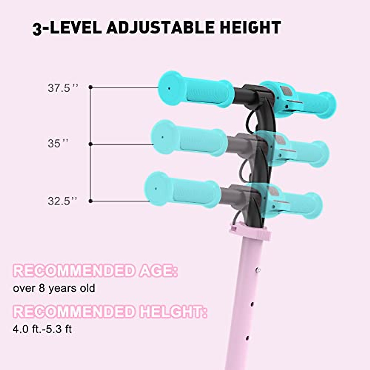 Qmwheel M2 Pro Kids Electric Scooter Smart LED Display, Adjustable Height,150W Motor 3-10mph Speed Limit, Colorful Deck Lights,Rear Foot Brake, Safety Electric Scooter for Kids Age 6-13.