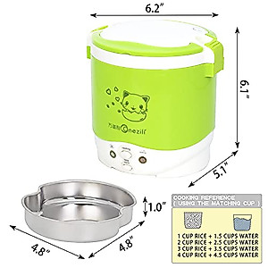 1 Cup Mini Rice Cooker Steamer 12V For Car, Cooking For Soup Porridge and Rice, Cooking Heating and Keeping Warm Function, Can be Used As a Electric Lunch Box (12v green)