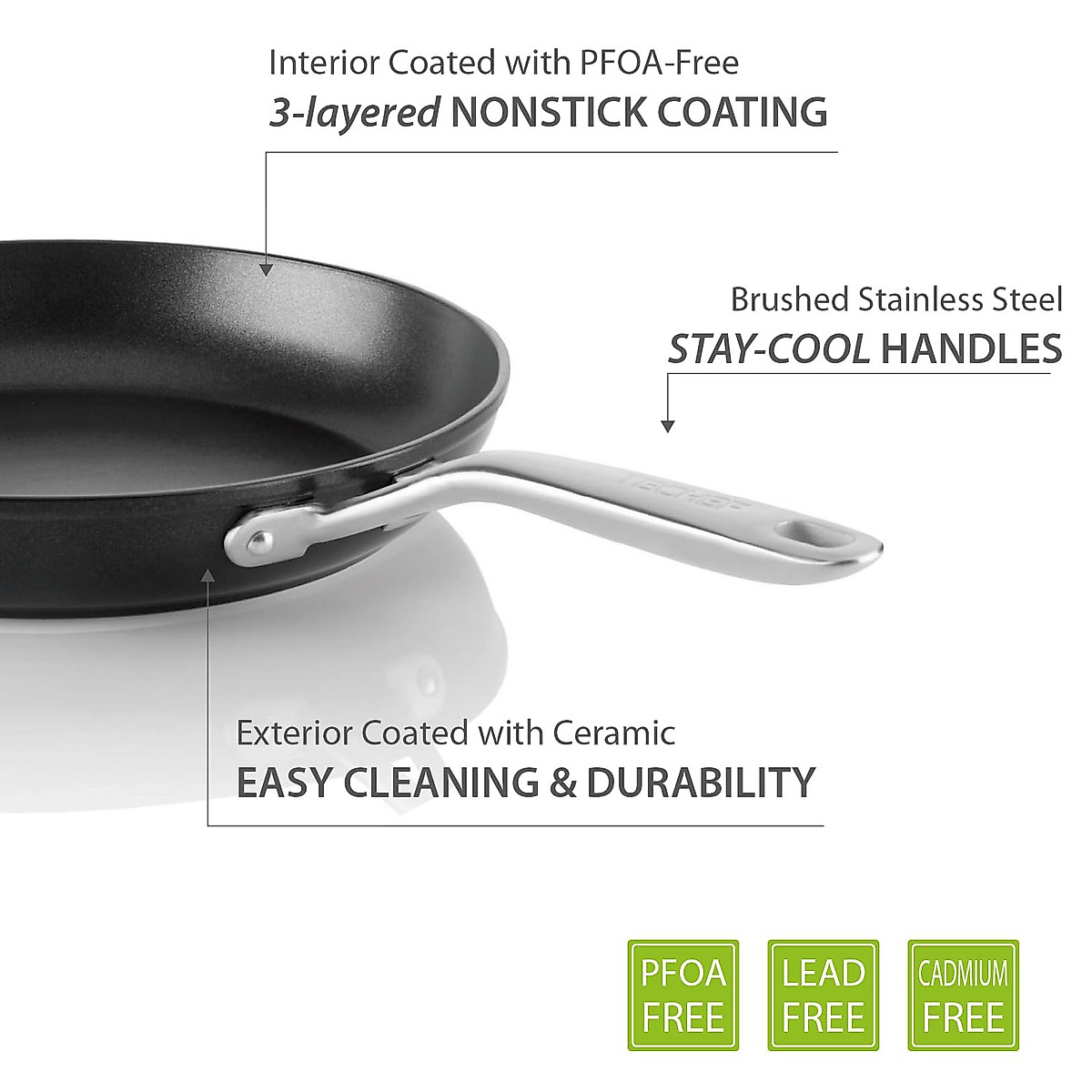 TECHEF - Onyx Collection Nonstick Frying Pan Skillet Set, PFOA-Free, Dishwasher Oven Safe, Stay-Cool Stainless Steel Handle, Induction-Ready, Made in Korea (8-inch and 10-inch)