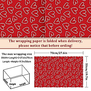 Whaline 12 Sheet Valentine's Day Wrapping Paper Red Heart Truck Gift Wrapping Paper 19.7 x 27.6 Inch I Love You Prints Sweet Present Packing Paper for Wedding Anniversary Baby Shower Birthday