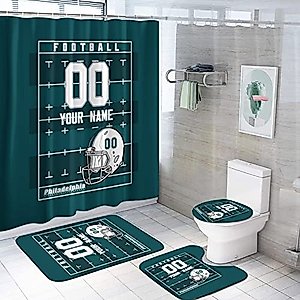 Custom Football Style Shower Curtain 4Pcs Set Personalized Bathroom Decor Gift Fashion Modern Home Supplies