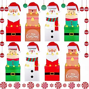 Fulmoon 24 Pieces Christmas Stacking Boxes Christmas Nesting Gift Boxes Christmas Stackable Boxes with Lids 8 Designs Snowman Decorative Present Boxes for Christmas Party Decor(Novelty Style)