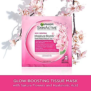 Garnier Moisture Bomb Glow-Boosting Super Hydrating Mask with Sakura Extract, 32 mL