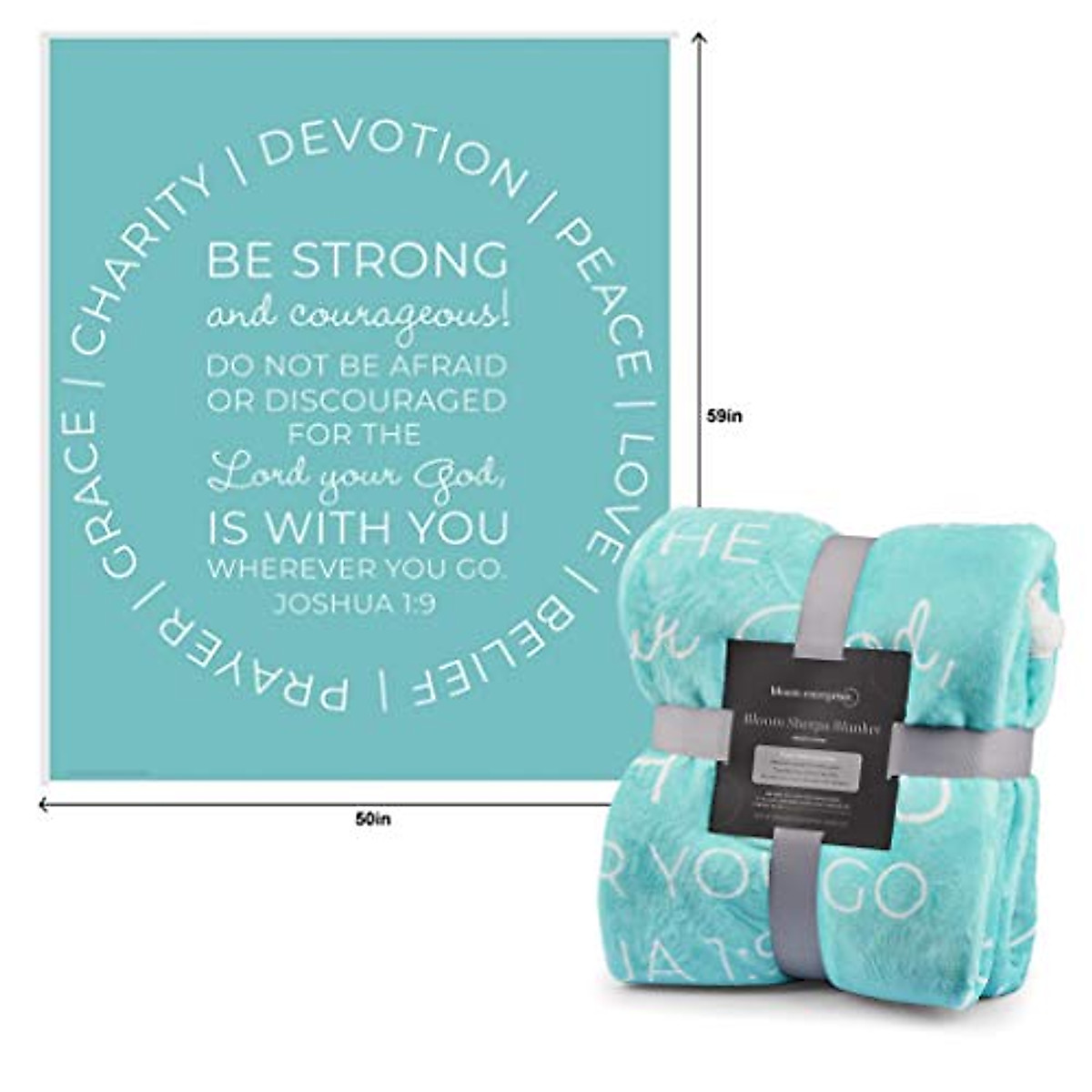 Bloom Enterprise Scripture Blanket - Religious Throw Blanket Makes Ideal Christian Gifts for Women - Prayer Blanket Has Bible Verse Joshua 1:9, Healing Blanket for Women & Christian Socks (Teal)