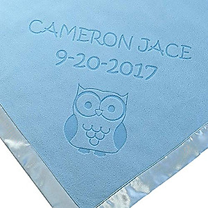 Custom Catch Personalized Owl Baby Blanket Gift for Boy - Infant or Newborn Name (2 Lines of Text)