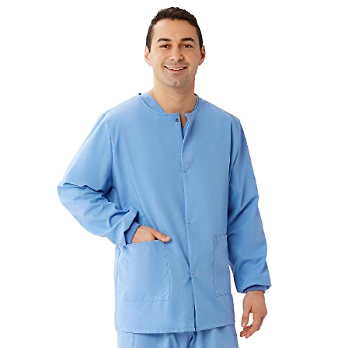 Medline AngelStat Unisex Snap-Front Warm-Up Scrub Jacket, Ciel Blue, Size Small