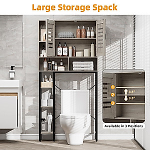 APPOLYN Over The Toilet Storage Cabinet with Shelves and Double Doors, Bathroom Shelf Over Toilet with Storage Compartment, Adjustable Side Storage Shelf, Freestanding Bathroom Storage Rack, Oak