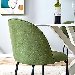 ATSNOW Green Upholstered Armless Dining Chairs Black Metal Legs, Mid Century Modern Accent Side Chairs for Living Room Vanity Set of 2