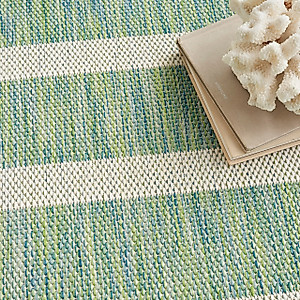 Nourison Positano Indoor/Outdoor Blue Green Ivory 8' x 10' Area Rug, Easy Cleaning, Non Shedding, Bed Room, Living Room, Dining Room, Backyard, Deck, Patio (8x10)