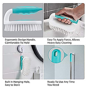MEXERRIS Scrub Brush with Floor Scrubber Deck Brush Long Handle Combo Cleaning Kits, Stiff Bristles Durable Scrubbing Grout Brushes for Carpet Bathroom, Shower, Sink, Bathtub, Tile, Kitchen Surface