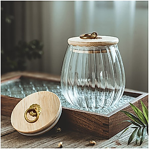 FANTESTICRYAN Glass Coffee Nuts Canister Airtight Storage Jar Petal Decorative Container with Bamboo Lid Metal Handle Easy to Grasp 1600ml, 54 FL OZ (Large Oval)