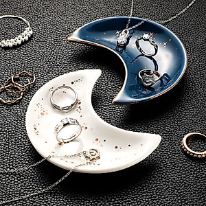 Patelai 2 Pieces Moon Trinket Tray Jewelry Dish Tray Jewelry Plate Trinket Dish Trinket Tray Ring Ceramics Jewelry Dish Gifts for Rings, Earrings, Bracelets, Necklaces, Crystals Stones