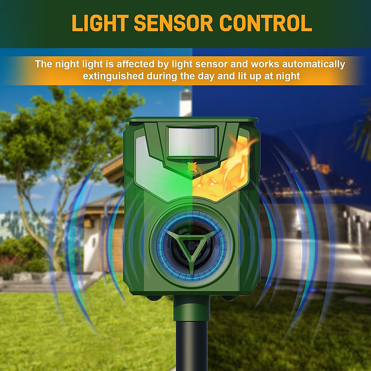 X-PEST Solar Ultrasonic Animal Repeller with Motion Sensor to Repel Wild Animals by Flamelight and Powerful Ultrasound, Best for Garden, Lawn, Farm Use