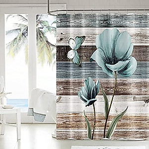 Cnayuep Shower Curtain, Farmhouse Shower Curtains for Bathroom, Rustic Shower Curtain Set Shower Curtains, Teal Floral Bathroom Shower Curtain Sets, Waterproof Bathroom Curtain Bathroom Decor 72"X72"