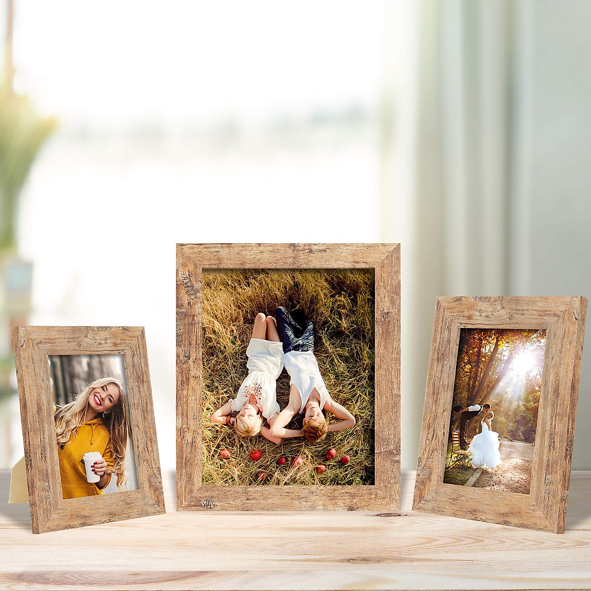 iRahmen 4x6 Picture Frame Set of 4, Rustic Brown with Real Glass 4 x 6 Photo Frames for Desktop Display and Wall Mounting