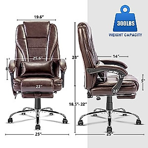NOBLEMOOD Ergonomic Heated Massage Office Chair Tall and Big Computer Desk Chair Swivel Executive Chairs with Footrest and Lumbar Pillow (Brown)