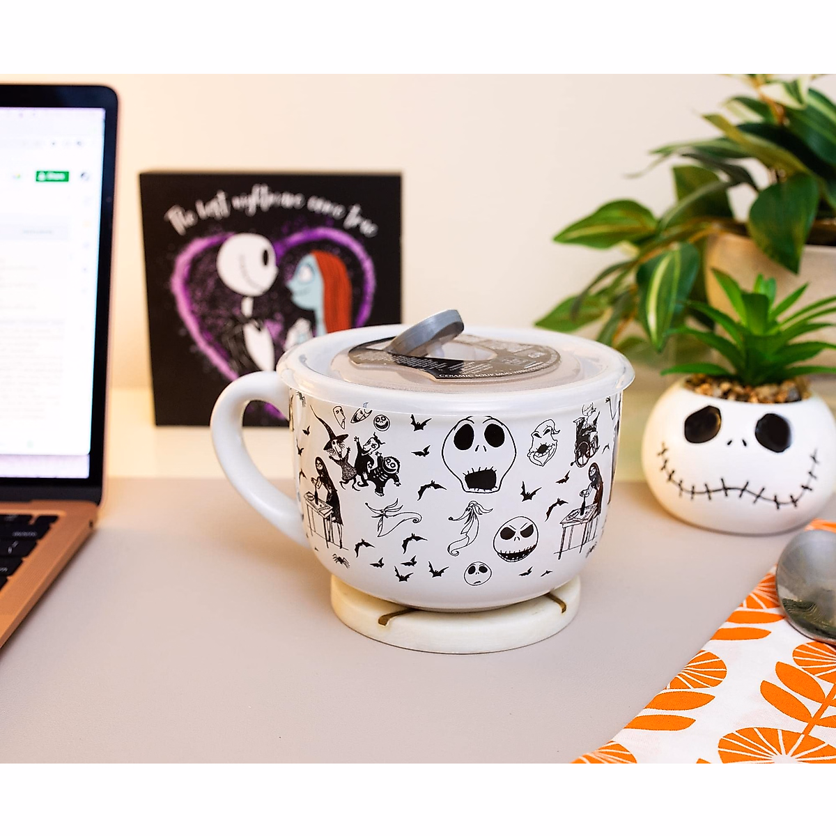 Disney The Nightmare Before Christmas Scary Citizens Ceramic Soup Mug With Lid