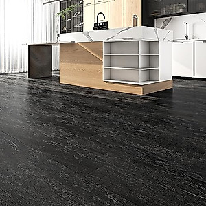 FunStick Peel and Stick Floor Tile Black Grey Marble 12"x24" Vinyl Flooring Planks Peel and Stick Flooring for Bathroom Floor Tiles Peel and Stick Waterproof Sticky Tiles for Floor Walls Kitchen 5 Pcs