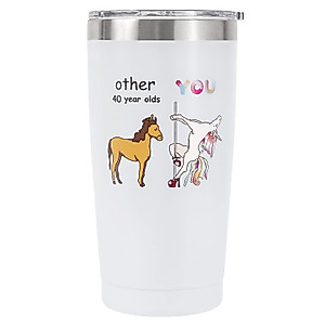 Crisky Unicorn Tumbler for Women 40th Birthday Gifts Friends Funny 40th Birthday Idea Presents for Mom/Sister/Aunt/Coworker 20oz Vacuum Insulated Travel Tumbler with Lid & Box