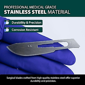 200PCs Dental Grade #22 Stainless Steel Sterile Surgical Blades by VASTMED | Individually Wrapped High Stainless Steel Dermablade Surgical Blade