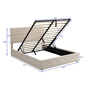 YuiHome Queen Bed with Storage Underneath, Upholstered Platform Bed with Lift Up Storage and Headboard, Wooden Bed Frame for Teens Adults, Beige