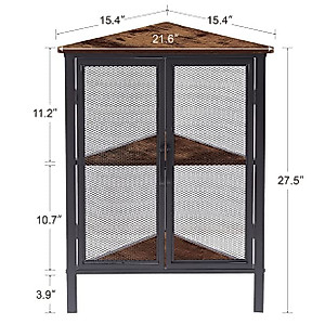 VECELO 3-Tier Cabinet/Table, Display Shelves with Free Standing Storage Mesh Small Space, Living Room, Kitchen, Bedroom, Corner Shelf with Door, Brown
