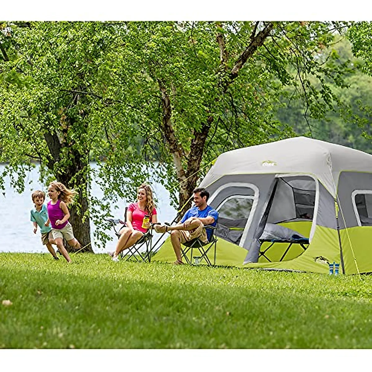 CORE 6 Person Instant Cabin Tent | Portable Large Pop Up Tent with Easy 60 Second Camp Setup for Family Camping | Included Hanging Organizer for Outdoor Camping Accessories