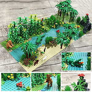 RCOMG Jungle Rainforest Building Blocks Toy, Garden Park Forest Bricks Accessories Plants Animals Tree Flowers Building Kit (with 2 BasePlates 10x10 inch), Compatible with All Major Brands