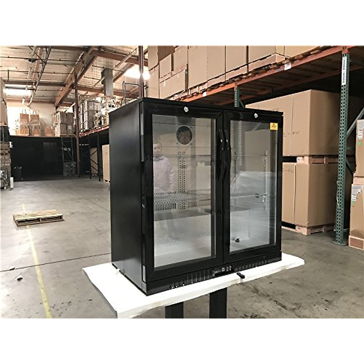 COOLER DEPOT Beer Back Bar Cooler 2 door 35 inch Commercial Refrigerator 35 inch Black Beverage Cooler Counter Height 35 Deg-46 DegF with 2 Glass Door