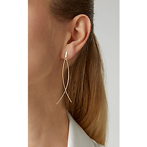 CLASSYZINT Dainty Gold Dangle Earrings,2 Pieces Thin Curved Metal Bar Long Dangling Earrings For Women