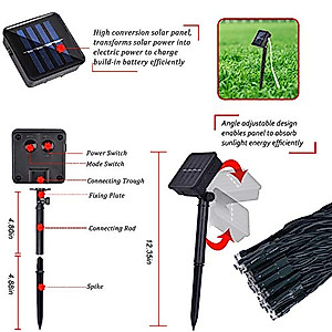 Solar String Lights Christmas Lights 100-LED 39ft 8-Lighting Modes, Waterproof, Fairy Lights for Garden, Patio, Fence, Holiday, Party, Balcony Decorations (2 Pack, Warm White)