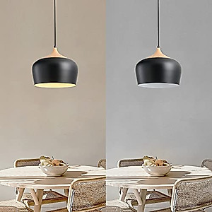 KARMIQI Farmhous Pendant Lights LED Bulb Included Black Pendant Lights Kitchen Island with Metal and Faux Wood Shade, Pendant Hanging Light Fixtures for Kitchen, Dining Room, Living Rooms,Hallway