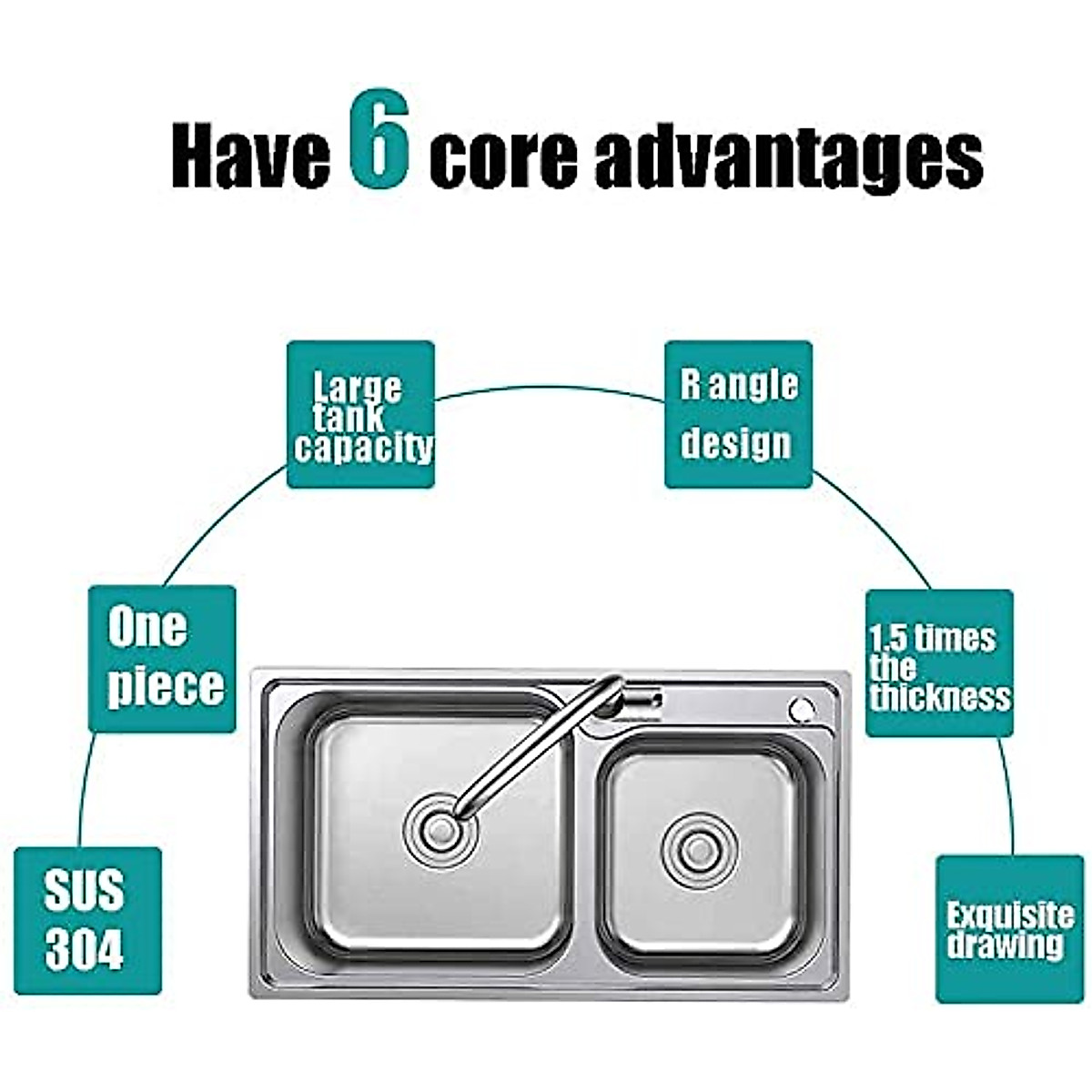 YOtat Stainless Steel Sink Sink Set, Kitchen Taichung, Undercounter Basin, Sink, Sink, Double-Bath Composite Practical Sink, Anti-Scratch Sink