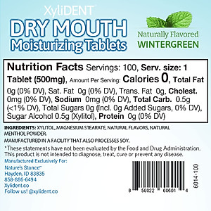 Nature's Stance XyliDENT Xylitol Tablets for Dry Mouth Relief - Stimulates Saliva, Freshens Breath, Reduces Acid Production, Fast Acting Relief, 100 Count (Wintergreen)