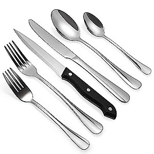 24 Piece Silverware Set, Flatware Utensils Set with Steak Knives for 4, Stainless Steel Cutlery Eating Tableware Set, Include Fork Kinfe Spoon, Mirror Polished, Dishwasher Safe