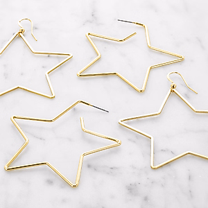 And Lovely 14K Gold Dipped Star Earrings - Statement Hoop Earrings - Drop Dangle Earrings (Gold Star Hoop)