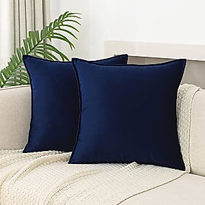 JIAHANNHA Velvet Navy Blue Throw Pillow Covers 18x18 Inches Pack of 2 Soft Decorative Square Cushion Covers for Couch Sofa Bed Livingroom Car,45x45Cm