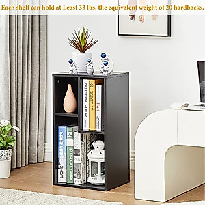VECELO Small Bookshelf, 3 Cube Shelf, Fits Tallest Hardcovers, Horizontal Available, Modern Storage Organzier for Small Spaces, Matte Black