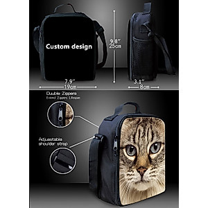 Denim Cat Insulated Lunch Box Girls Cute 3D Animal Lunch Bag for Kids Cooler Bag