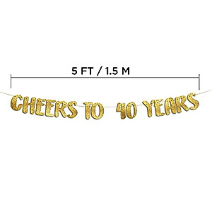 Cheers to 40 Years Gold Glitter Banner - 40th Anniversary and Birthday Party Decorations