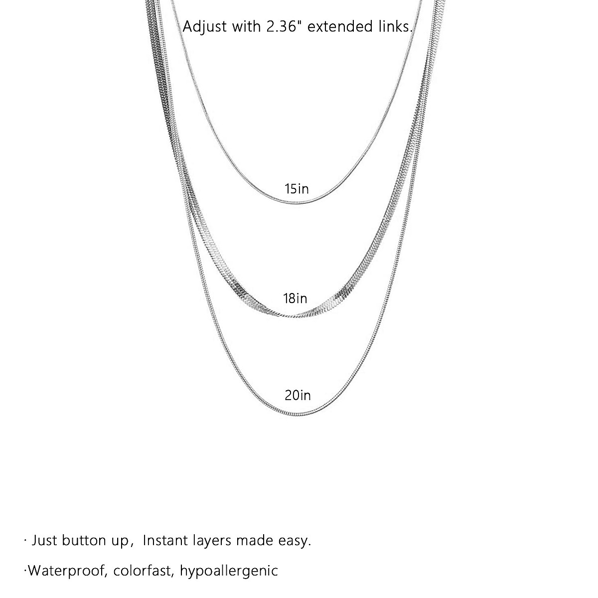 Léwind Gold/Silver Layered Necklaces for Women, Dainty 18K Gold Plated Choker Necklaces for Women Trendy Layering Herringbone Box Snake Paperclip Chain Fashion Jewelry Set