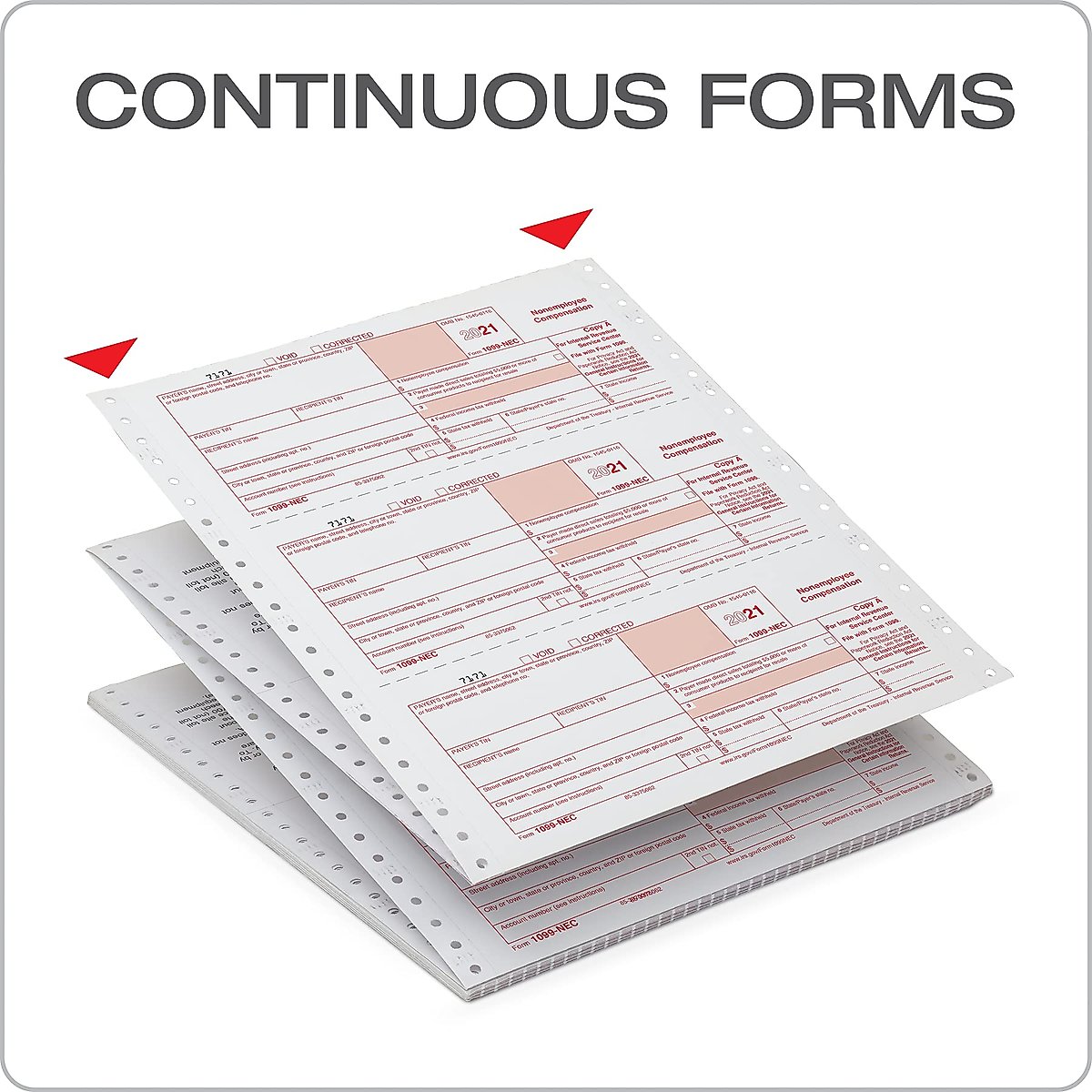 Adams 1099 NEC 3 Up 2021 Continuous Forms, 4 Part Carbonless Forms, for Pin Fed Dot Matrix Printers, with 3 1096, 20 Pack (TXA2299-NEC21)