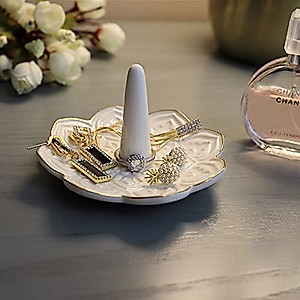 RUIMIC Ceramic White Mandala Jewelry Holder Decorative Ring Holder/Trinket Tray Valentine's Day Engagement Wedding Birthday Gifts for Women Her